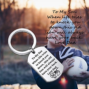 BEKECH Inspirational Keychain Gifts to My Son This Old Lion Will Always Have Your Back Dog Tag Keychain Son Gifts from Dad for Graduation Birthday (silver)