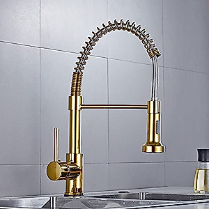Kitchen Sink Faucet for Bar Farmhouse Commercial, Gold Brass Spring Pull Down Sink Mixer Tap, Rotation Kitchen Mixer Taps, Kitchen Tap, Kitchen Sink Faucet