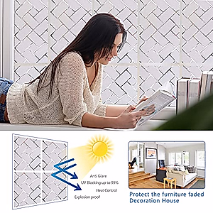FYY Window Privacy Film, Frosted Glass Covering, Non Adhesive Static Cling Window Stickers, Opaque UV Blocking Heat Control Glass Door Stickers for Bathroom Office Hospital - Matte Lattice, 45x200CM