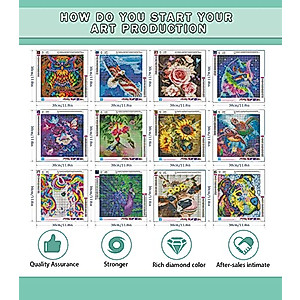 12 Pack Diamond Painting Kits for Adults,Diamond Art Birds Animals HD Canvas DIY 5D Full Drill Round Crystal Rhinestone Gem Arts Dots Diamonds Craft Paint for New Home Wall Decor - 12x12inch X12PCS
