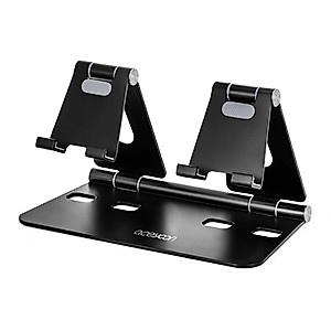 aceyoon Adjustable Tablet Stand, iPad/Cell Phone Holder for Desk, Aluminum Alloy Stand Holder for 2 Phones or a Tablet/Kindle, Sturdy Dual Stands, Foldable and Portable, Black
