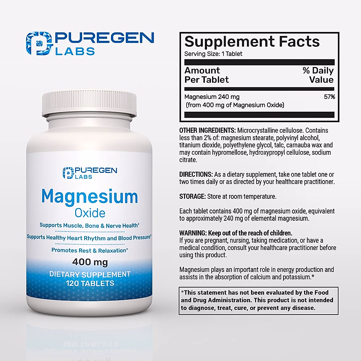 Magnesium 400mg [High Potency] Supplement – Magnesium Oxide for Immune Support, Muscle Recovery, Leg Cramps and Relaxation 120 Tablets
