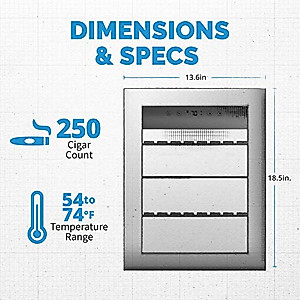 NewAir Electric Cigar Humidor Wineador | 250 Count | Stainless Steel Cooler with Opti-Temp Heating, Cooling Function 54-74F, and Spanish Cedar Shelves NCH250SS01