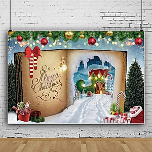 Yeele 7x5ft Merry Christmas Fairy Book Backdrop Winter Wonderland Santa Claus Candy Canes House Photography Background Children Kids Xmas Party Decoration Banner Photo Booth Props
