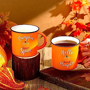 Mumufy 2 Pcs 14oz Hello Pumpkin Fall Mugs Pumpkin Spice Autumn Coffee Mug Orange Pumpkin Mug Campfire Autumn Coffee Cups for Happy Halloween Thanksgiving Decor Kitchen Decorations Thank You Gift