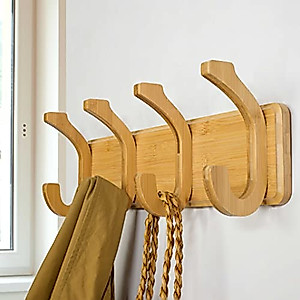 Honsky Wall Mounted Coat Rack, 17” Wall Coat Rack with 4 Hooks,Bamboo Coat Hook Wall Mounted,Large Coat Hanger Wall Mounted for Hanging Coat,Clothes,Jacket,Natural
