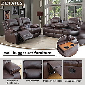 A Ainehome Living Room Furniture Set Leather Recliner Sofa Set Loveseat Chair Furniture Sofa Set for Living Room/Small Space/Rv/House/Office/Theater Seating (A-Brown Leather, Sofa+Loveseat)