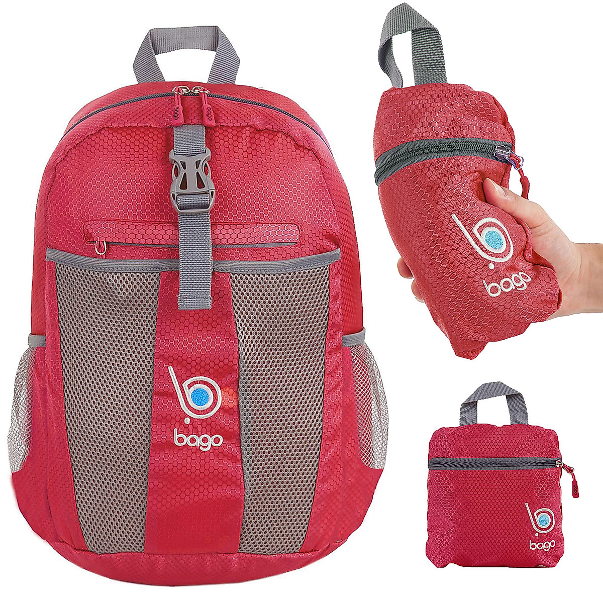 bago Lightweight Small Hiking Backpack for Women and Men - 25L Travel Day Pack - Foldable Hiking Daypack Ultralight for Camping Outdoor Sports - Day Bag Packable Backpack for Travel (Red)