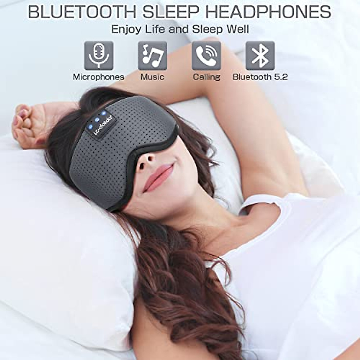LC-dolida Sleep Headphones, Bluetooth Sleep Mask Sleeping Headphones Wireless Sleep Mask with Bluetooth Headphones 5.2 Bluetooth Eye Mask for Sleeping Long Time Play Music Headset Gifts for Men Women