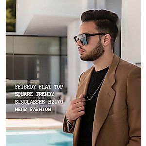 FEISEDY Oversized Sunglasses Mens Womens Flat Top Square Trendy Visor Shades UV400 B2470