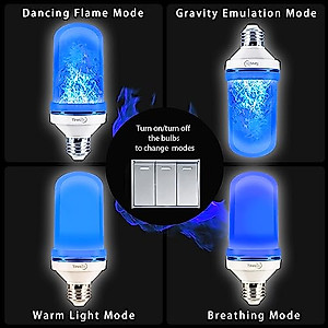 Yewclls LED Flame Effect Light Bulb, 4 Modes E26 Base Fire Light Bulbs with Gravity Sensor (Blue - 2 Pack)