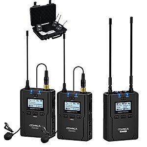 comica CVM-WM200A PRO Wireless Lavalier Microphone for Camera Support SD Card, 394FT Distance, UHF Wireless Lapel Mic with Backup Recording, Microphone for Filmmakers, Podcast, Vloggers.