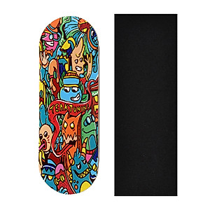 Teak Tuning Premium Fingerboard Graphic Deck, Bubble Bushings & Monsters - 32mm x 97mm - Heat Transfer Graphics, Pro Shape & Size - Pre-Drilled Holes - Includes Prolific Foam Tape