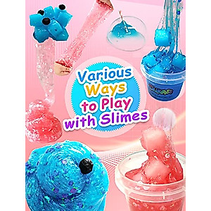 20 FL OZ Premade Slime, 2 Pack Big Slime Bucket with Jelly Cube, Glimmer Crunchy Slime Stretchy and Non-Sticky, Slime Kits Include 10 Sets Add-ins, Party Favors for Kids, Sensory Toy Stress Relief