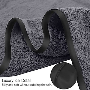 TENSTARS Luxury Silk Hemming Towel Set - Light Thin Quick Drying - 2 Bath Towels 2 Hand Towels 2 Washcloths - Ultra Soft Microfiber Towel for Bath Fitness, Sports, Yoga, Travel (Dark Grey 6 Pieces)