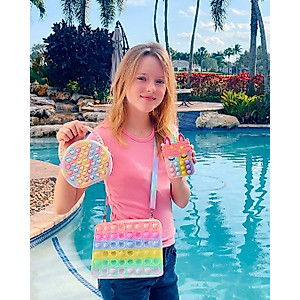 Azsure Large 9 x 7 inch Fidget Pop It Shoulder Crossbody Bag Colorful Pops Purse for Girls Women. Trendy & Fashionable Bubble Poppit Handbag Wallet. Beautiful Design with Candy Colors