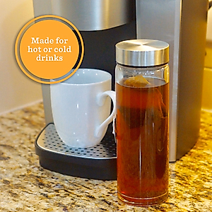 Juice Bottles - 4 Pack Wide Mouth Glass Bottles with Lids - for Juicing, Smoothies, Infused Water, Beverage Storage - 16oz, BPA Free, Stainless Steel Lids, Leakproof, Reusable, Borosilicate