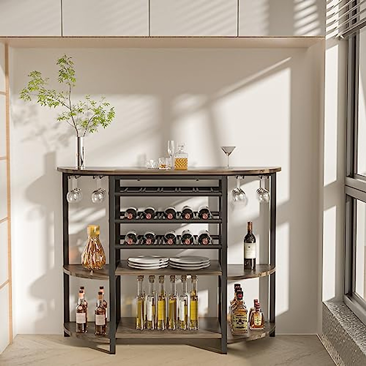 GEBAROW TV Stand for 75+ Inch TV, Entertainment Center with Adjustable Shelf, Rattan TV Console with 2 Storage Cabinets, Mid Century Modern TV Console Table for Living Room Bedroom (Black)