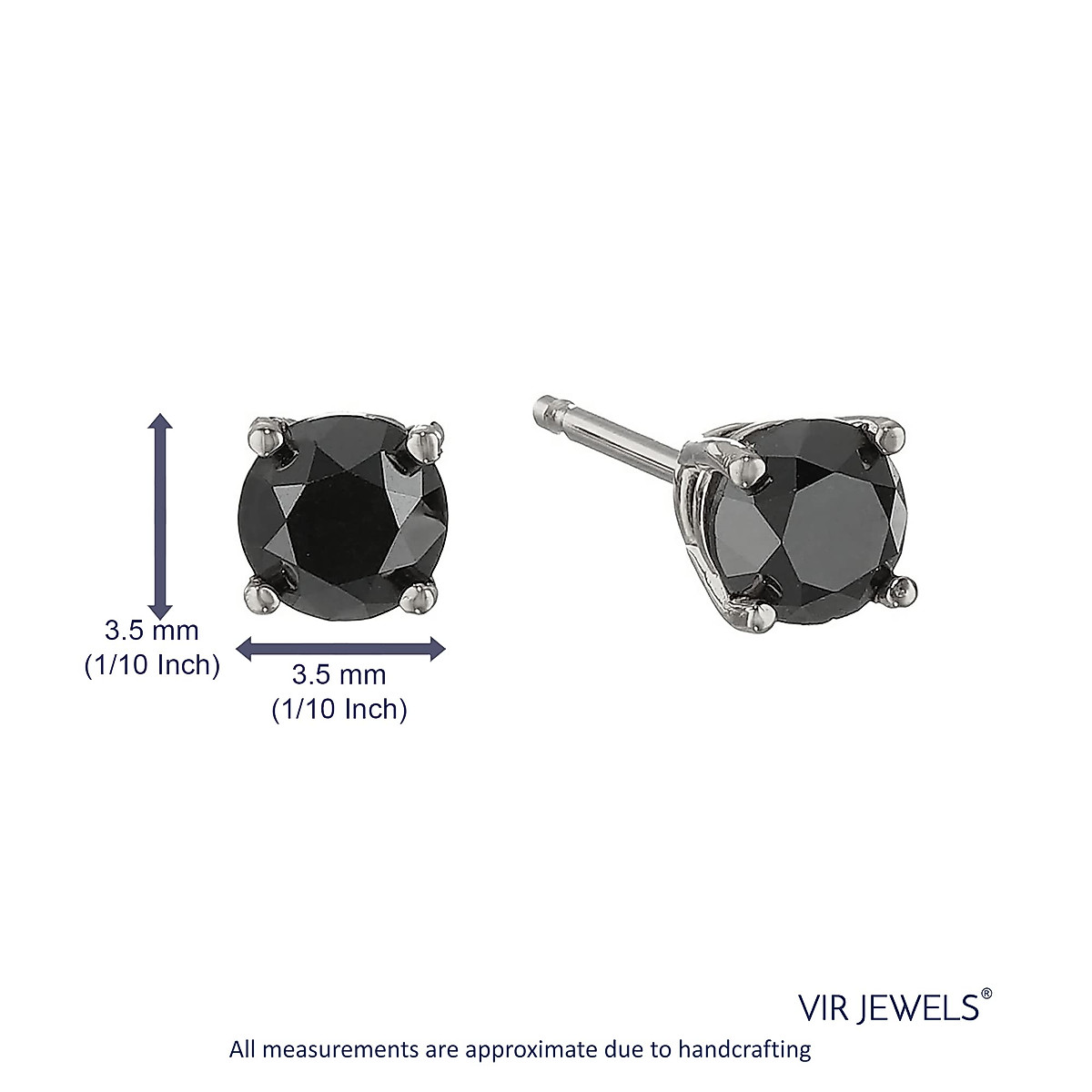 Vir Jewels 1/2 cttw Black Diamond Stud Earrings 14K White Gold Round Push Backs Prong Set
