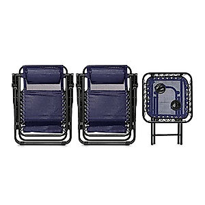 Amazon Basics Textilene Outdoor Adjustable Zero Gravity Folding Reclining Lounge Chair with Side table and Pillow - Pack of 2, Blue