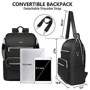Laptop Backpack Women Travel Bag - 15.6 Inch Convertible Computer Backpack Purse for Women Fashion Nurse Work Bags Anti Theft School Shoulder Handbag Waterproof Teacher Bookbag for College Girls Black