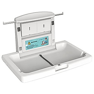 PLUSSEN Baby Changing Station Wall Mounted, Fold Down Commercial Baby Changing Station with Adjustable Safety Strap, Storage Box,Horizontal-X1005