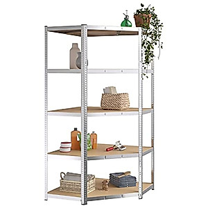 vidaXL 5-Layer Corner Shelf in Silver - Industrial Design - Galvanized Steel and Engineered Wood Construction - Ample Storage Space