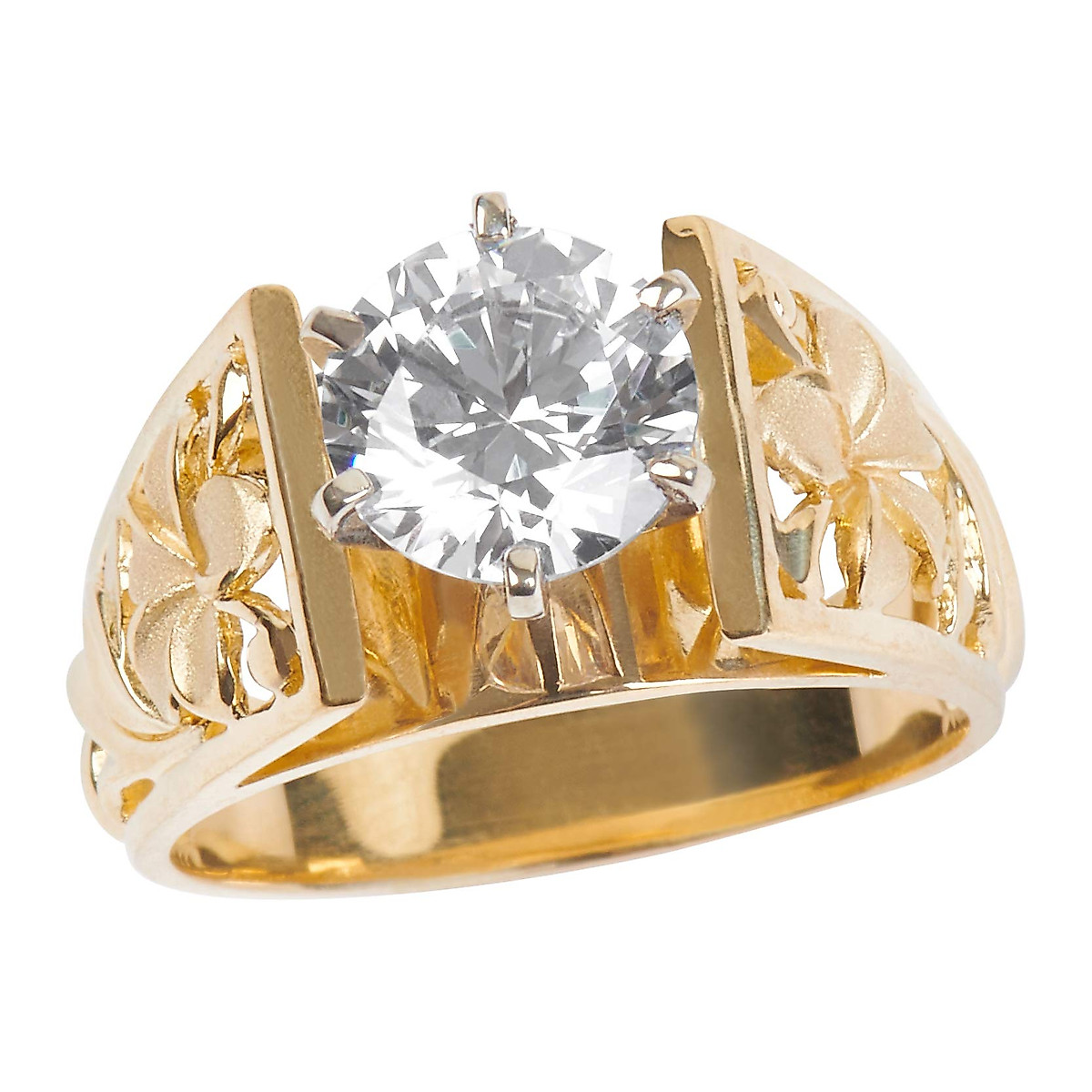 Hawaiian Heirloom Jewelry 14k Yellow Gold 2 ct Cubic Zirconia Wedding Engagement Ring (8.5)