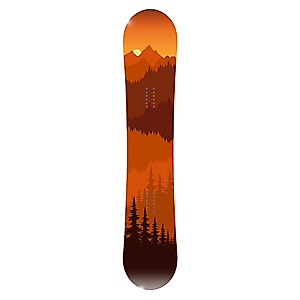 Snowboard Wrap 169 - Orange Mountains, Sunset, Trees Snowboard Graphic Decal - Includes Application Squeegee - 14 inch x 65 inch fits most snowboards
