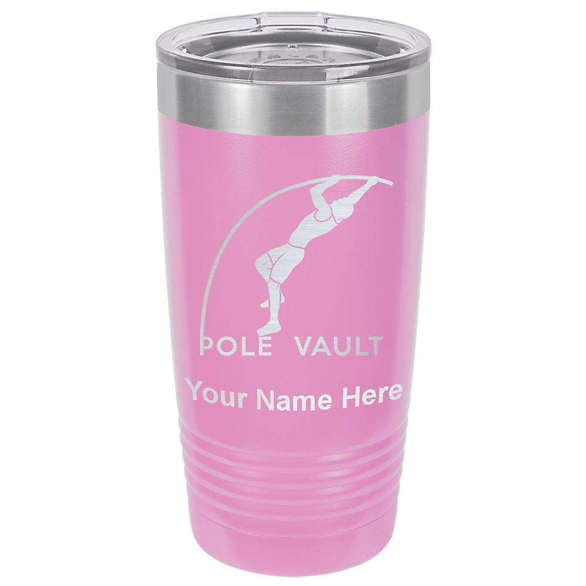 LaserGram 20oz Vacuum Insulated Tumbler Mug, Pole Vault, Personalized Engraving Included (Light Purple)