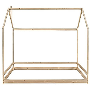 Merax Full Size House Bed Frame Floor Height Platform Bed for Kids and Toddler. Wood Full Bed Frame for Boys and Girls, House Shaped, Twin