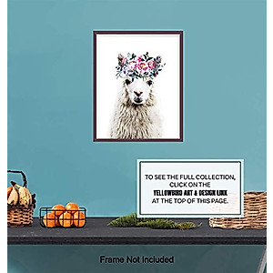 Baby Llama Wall Decor - Flower Crown Alpaca Wall Art Decoration for Girls Bedroom, Kids Room, Nursery - Cute Gift - Boho Shabby Chic Picture - 8x10 UNFRAMED Photo Poster