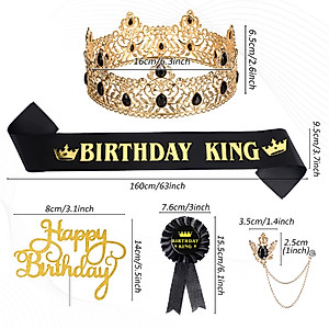 Junkin 5 Pieces Birthday Accessories Include Man Birthday King Crown Birthday King Sash Tinplate Badge Pin Crown Brooch Hanging Chain Men Birthday Crown for Man Birthday Party (Vibrant Style)