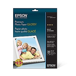 Epson Premium Photo Paper GLOSSY (8x10 Inches, 20 Sheets) (S041465),White