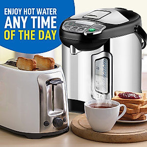 NutriChefKitchen Electric Water Boiler and Warmer - 3L/3.17 Qt Stainless Steel Electric Hot Water Dispenser w/Rotating Base, Auto Shut Off, Safety Lock, Instant Heating for Coffee & Tea (NCHUB13)