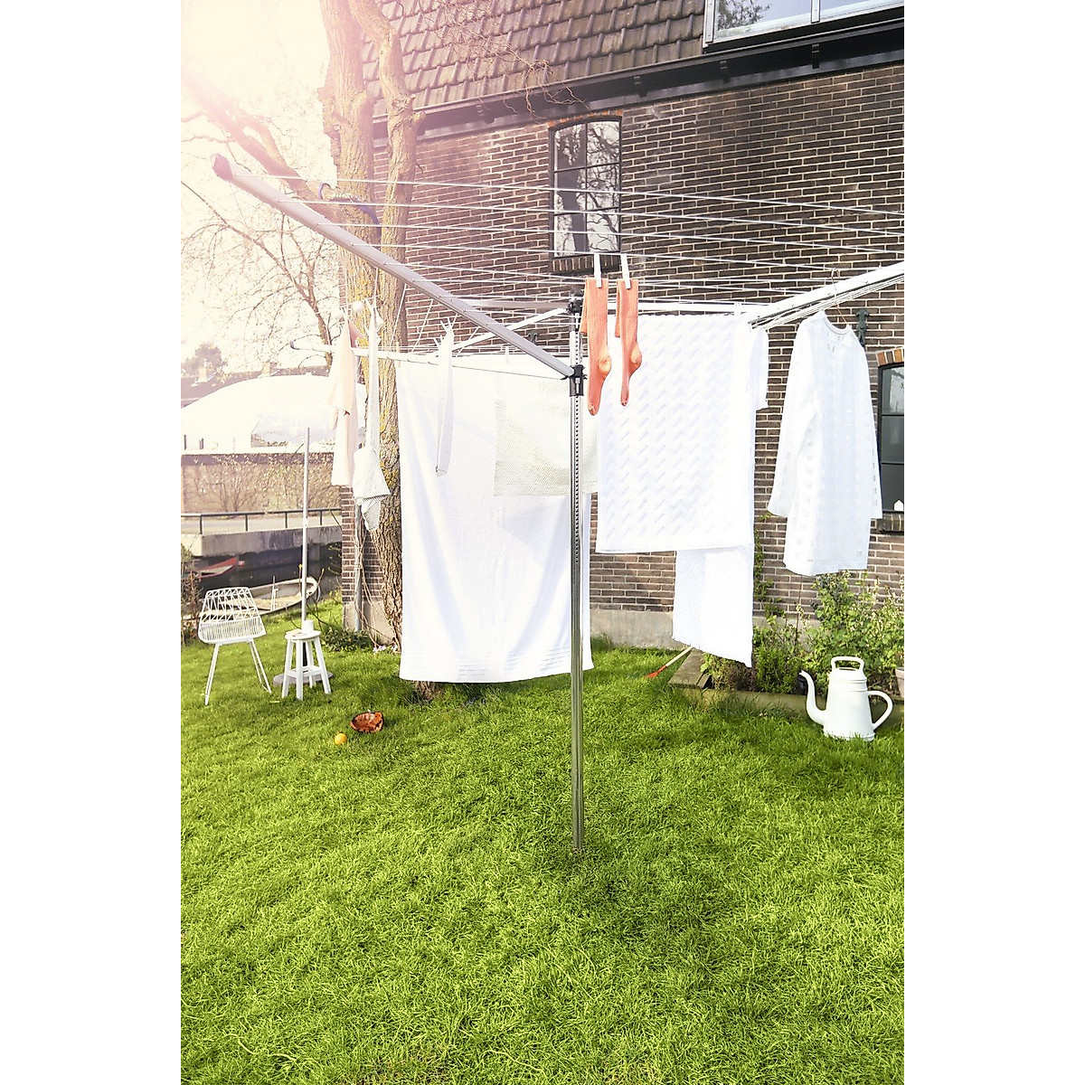 Brabantia Lift-o-Matic Large Rotary Airer Clothesline with Metal Soil Spear, 197 Feet, Silver