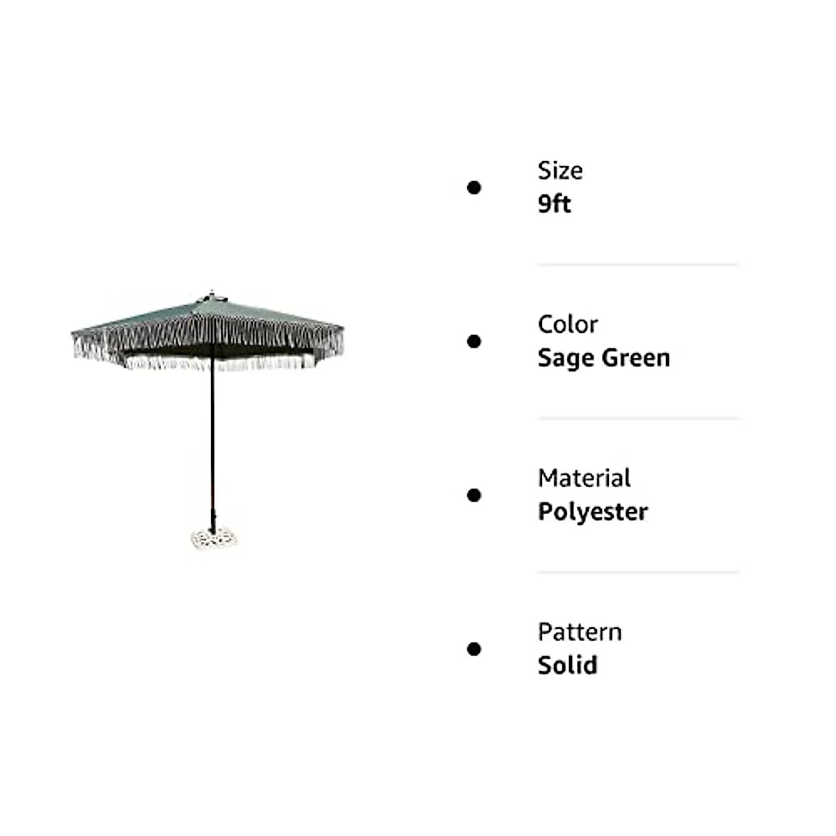 Formosa Covers 9ft 8 Ribs Replacement Umbrella CANOPY ONLY w/Tassel Luxurious Bohemian Valance for Outdoor Decor, Entertainment and Poolside (Sage Green)