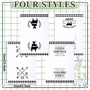 Geyoga 4 Pcs Farm Chicken Kitchen Towels Farmhouse Vintage Buffalo Plaids Dish Towel Rustic Rooster Pig Cow Cloths Hand Towels 16 x 24 Inch Tea Towel for Christmas Bathroom (White, Black,Farm)