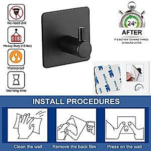 Adhesive Hooks - 5 Pack Heavy Duty Wall Hooks Waterproof Stainless Steel Hooks for Hat Towel Robe Hooks Rack Wall Mount - Bathroom Kitchen Home Hotel Office Cabinet and Bedroom Matte BLACK01