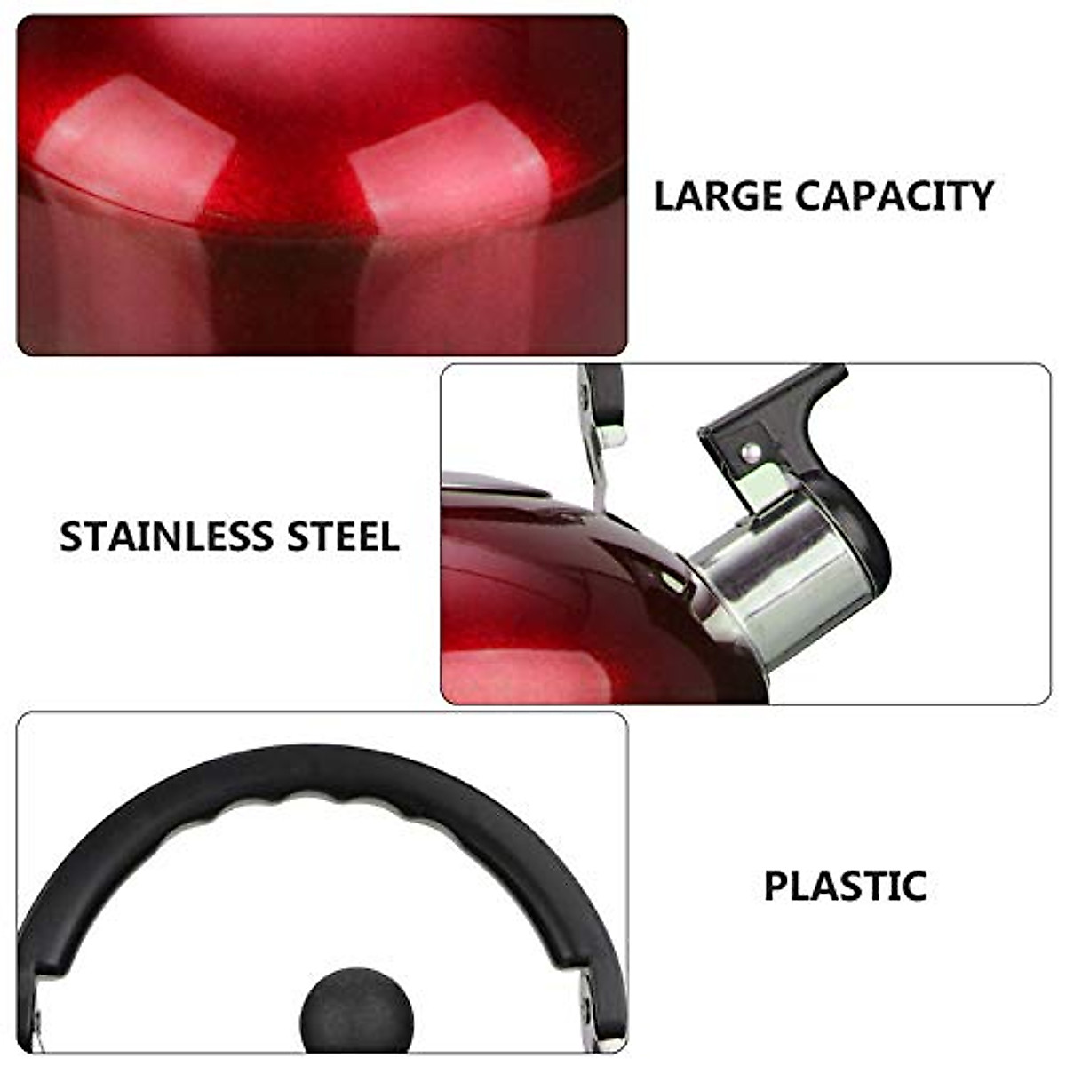 OUSIKA Tea Pot 2L Whistling Tea Kettle for Stove Stainless Steel Stovetop Tea Pots Boiling Water Pot with Universal Base for Induction | Gas | Electric | Halogen | Radiant, Red Vintage Decor Kettle (