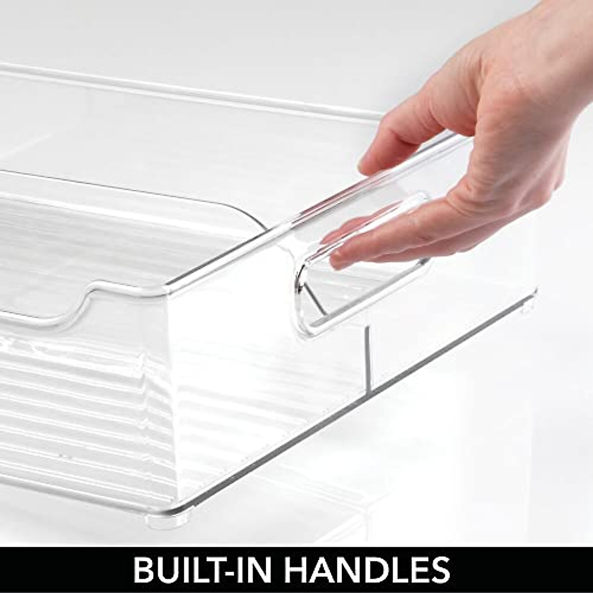 mDesign Wide Plastic Kitchen Pantry Cabinet, Refrigerator, Freezer Food Storage Bin with Handles - Divided Organizer for Fruit, Yogurt, Snacks, Pasta - BPA Free, 14.5" Long, 2 Pack - Clear