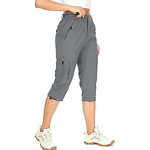 linlon Women's Quick Dry Cargo Shorts,Outdoor Casual Straight Leg Capri Long Shorts for Hiking Camping Travel (Grey, 8)