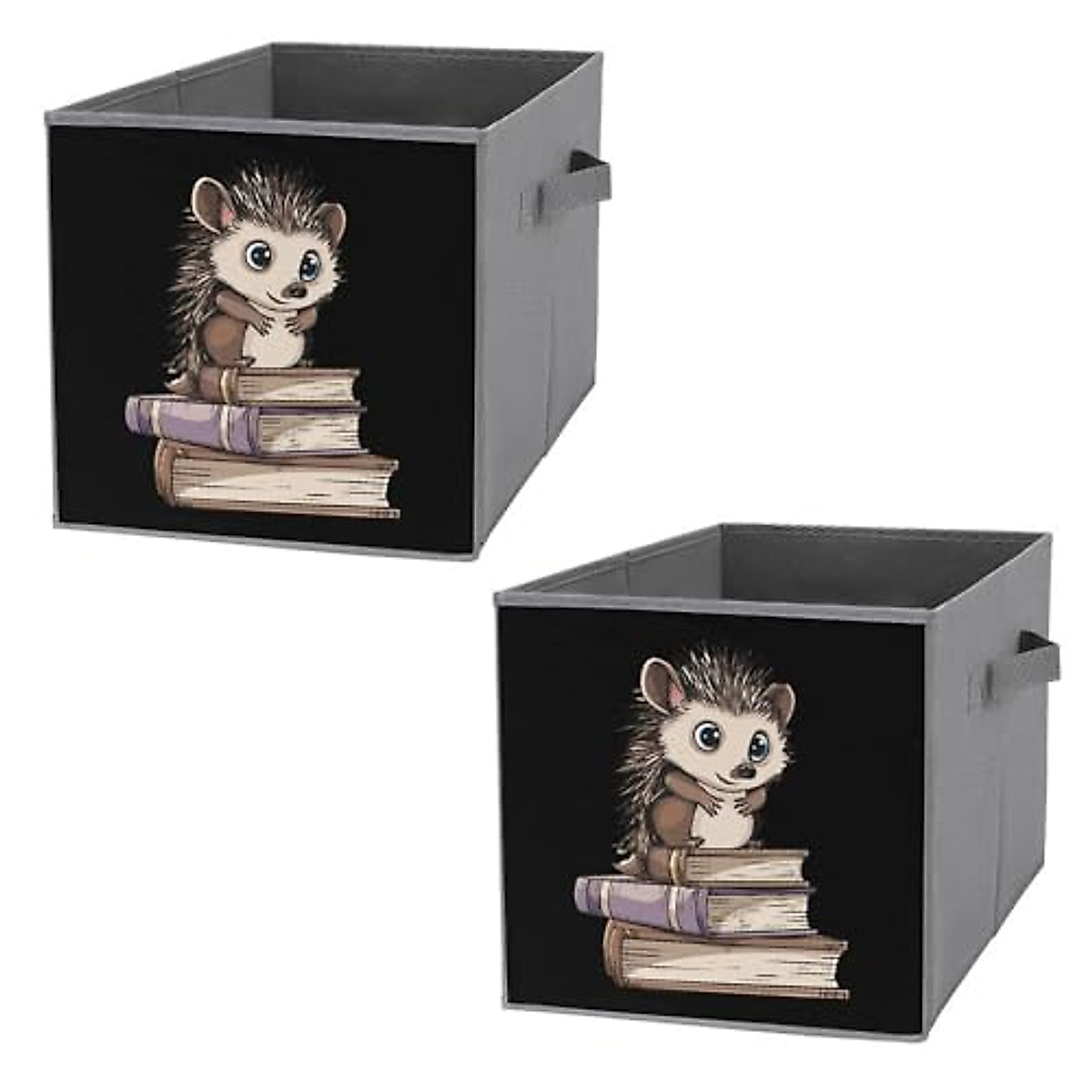 Cute Hedgehog Book Foldable Storage Bins with Handles Storage Cubes Closet Organizer for Living Room Bedroom 2PCS