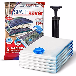 Spacesaver Vacuum Storage Bags (Large 5 Pack) Save 80% on Clothes Storage Space - Vacuum Sealer Bags for Comforters, Blankets, Bedding, Clothing - Compression Seal for Closet Storage. Pump for Travel.