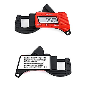 QWORK Thickness Gauge Measuring Tool, 0-12 mm (0.5") Digital Thickness Caliper Micrometer, Red