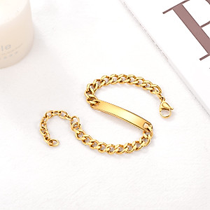 U7 Engraved ID Bracelet Adjustable 7" to 9" Gold Plated Cuban Chain Custom Coordination Quote Message Bar Bracelets for Men Women