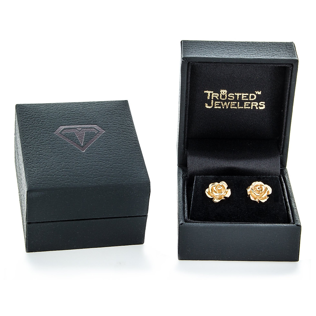 Solid 14K Yellow Gold Rose Flower Stud Earrings Handcrafted style 3/8 inch with Post and Friction Back | 2.0g