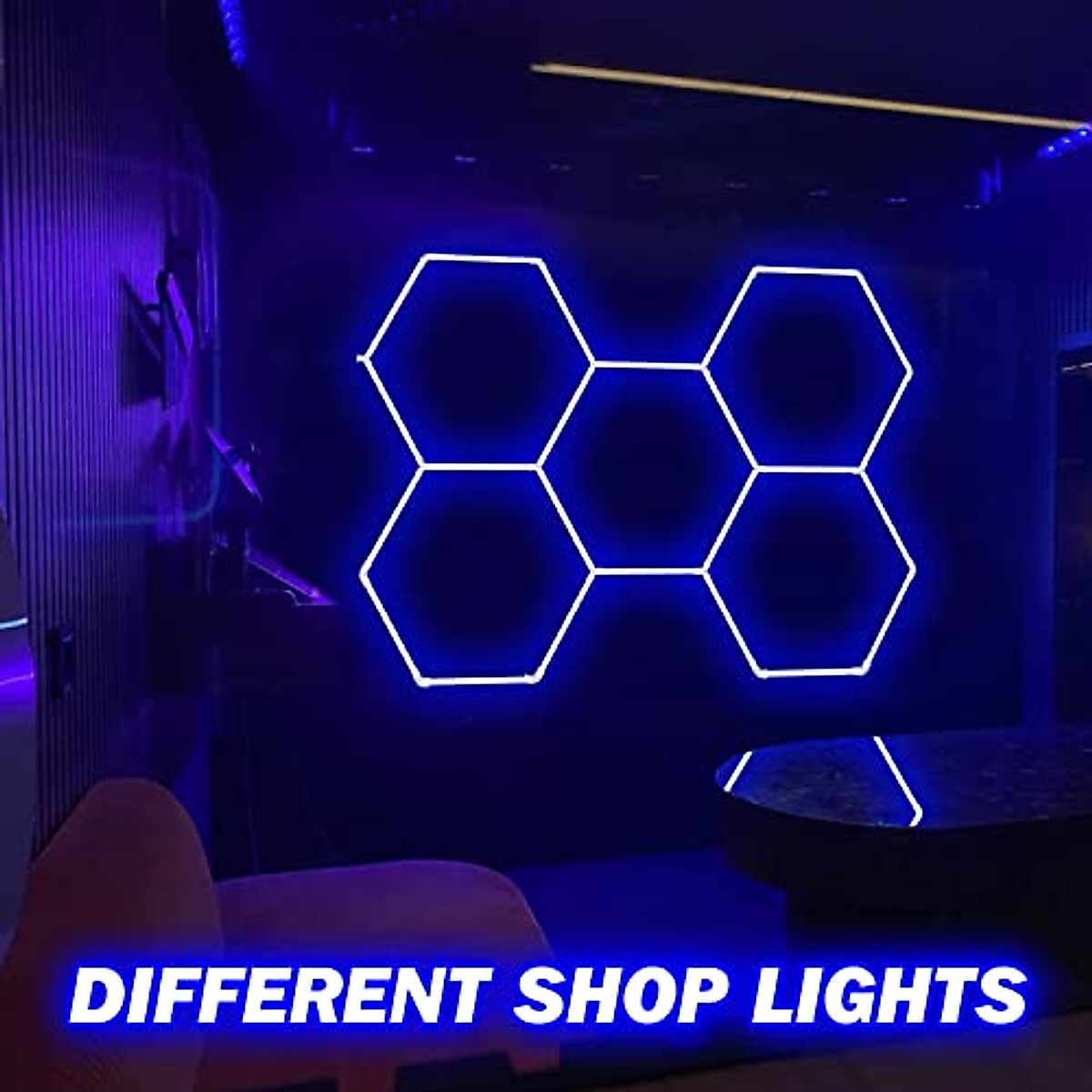 Hexagon Ceiling Lights,Creative Detail Lights,DIY Shaped Decorative Lights,LED Night Light for Shop,Garages,Basement,Gym,Gaming Room,Club,Plug & Play,145W,5Pack (Blue)