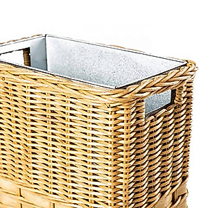 The Basket Lady Large Rectangular Wicker Waste Basket with Metal Liner, 14.5 in L x 9 in W x 18 in H, Sandstone