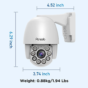 PANOOB 6MP PTZ Outdoor Camera, 355° Pan 90° Tilt 5X Optical Zoom PoE IP Security Cams, AI Human Vehicle Detection, 2.7-13.5mm Lens, 328ftIR Night Vision, Two Way Talk, Support 256GB SDCard, PT16A-6MZ